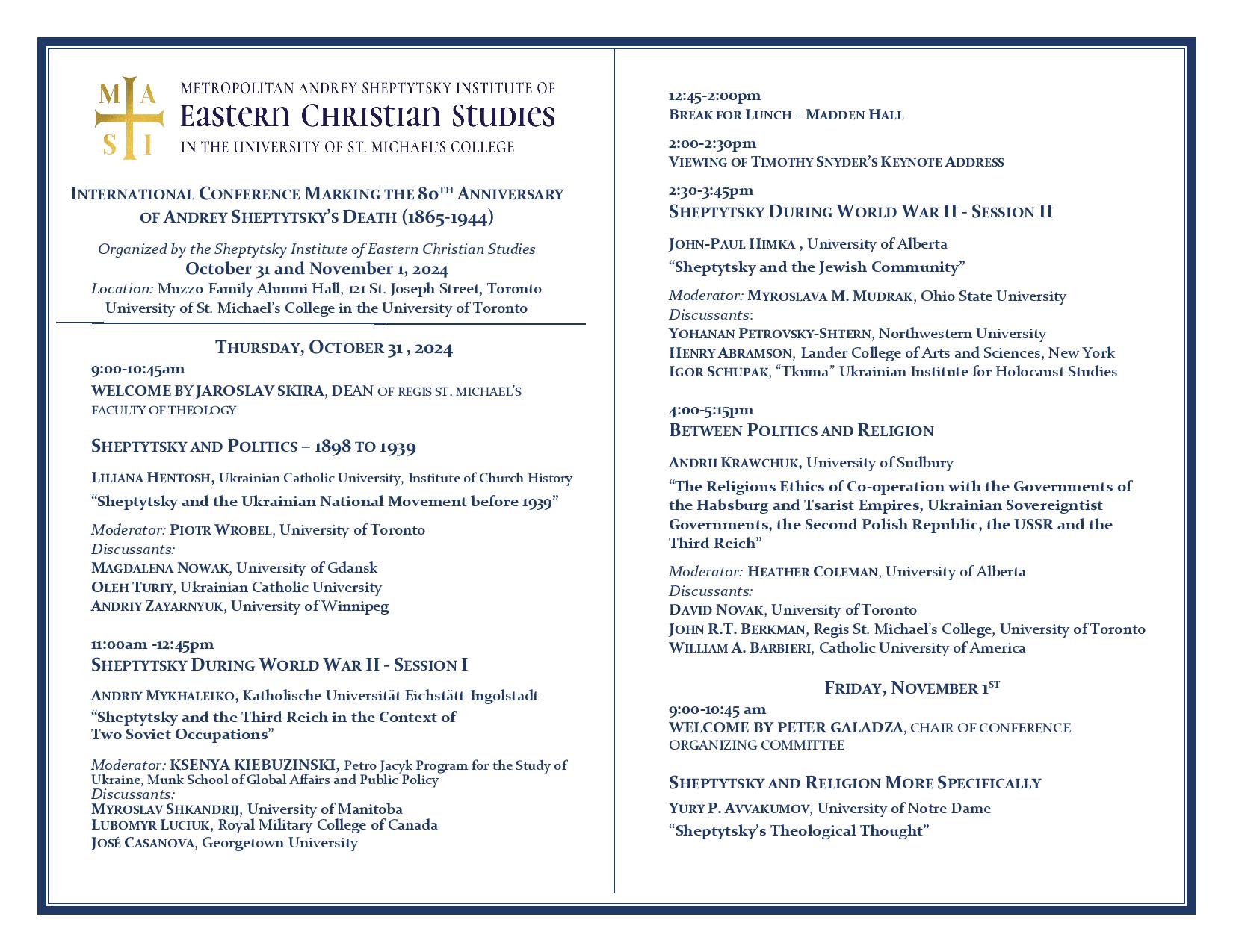 UCC Toronto - International Conference Marking the 80th Anniversary of ...